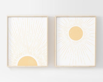 Minimalist Half Sun on Ocean Drawing Doodle Art Print. | Etsy