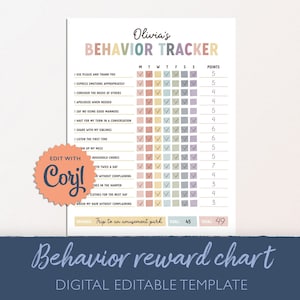 Editable Kids Behavior Chart, Custom Reward Chart Template, Good ...