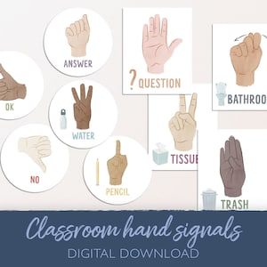 Hand Signal Classroom Posters: Boho Bulletin Board Decor (digital ...