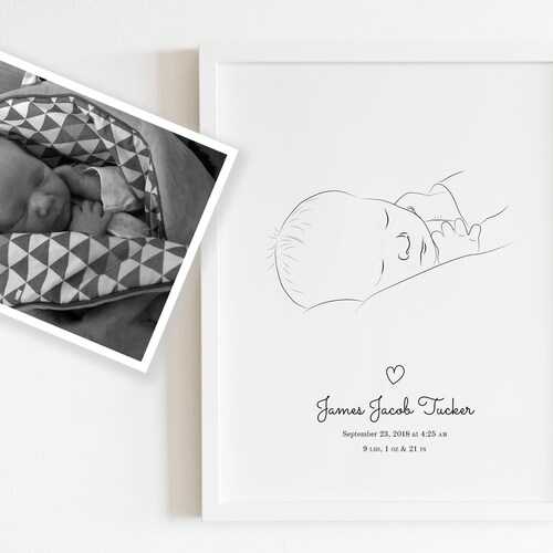 Custom Birth Stat Print Newborn Portrait From Photo With Baby | Etsy