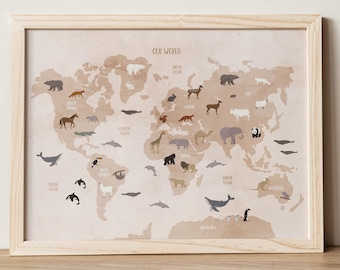 World Animal Map Poster: Educational Nursery Wall Art (digital Download ...