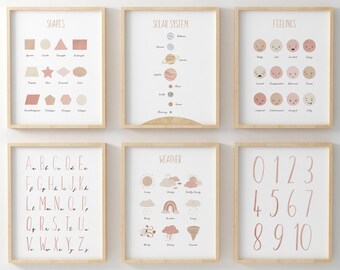 Set of 6 Educational Posters Alphabet Poster Blush Pink Wall | Etsy