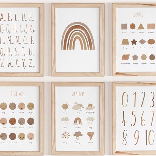 Set of 6 Educational Posters Alphabet Poster Blush Pink Wall | Etsy