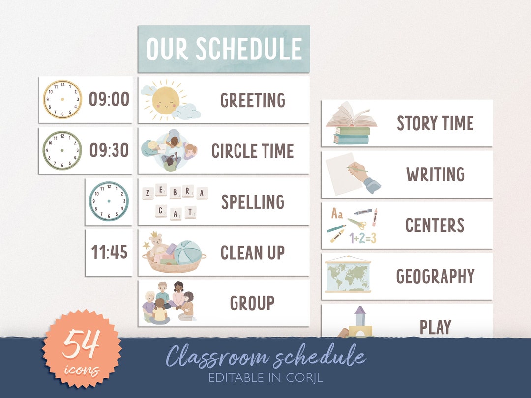 School Timetable, Editable Classroom Schedule, Bulletin Board Kit ...