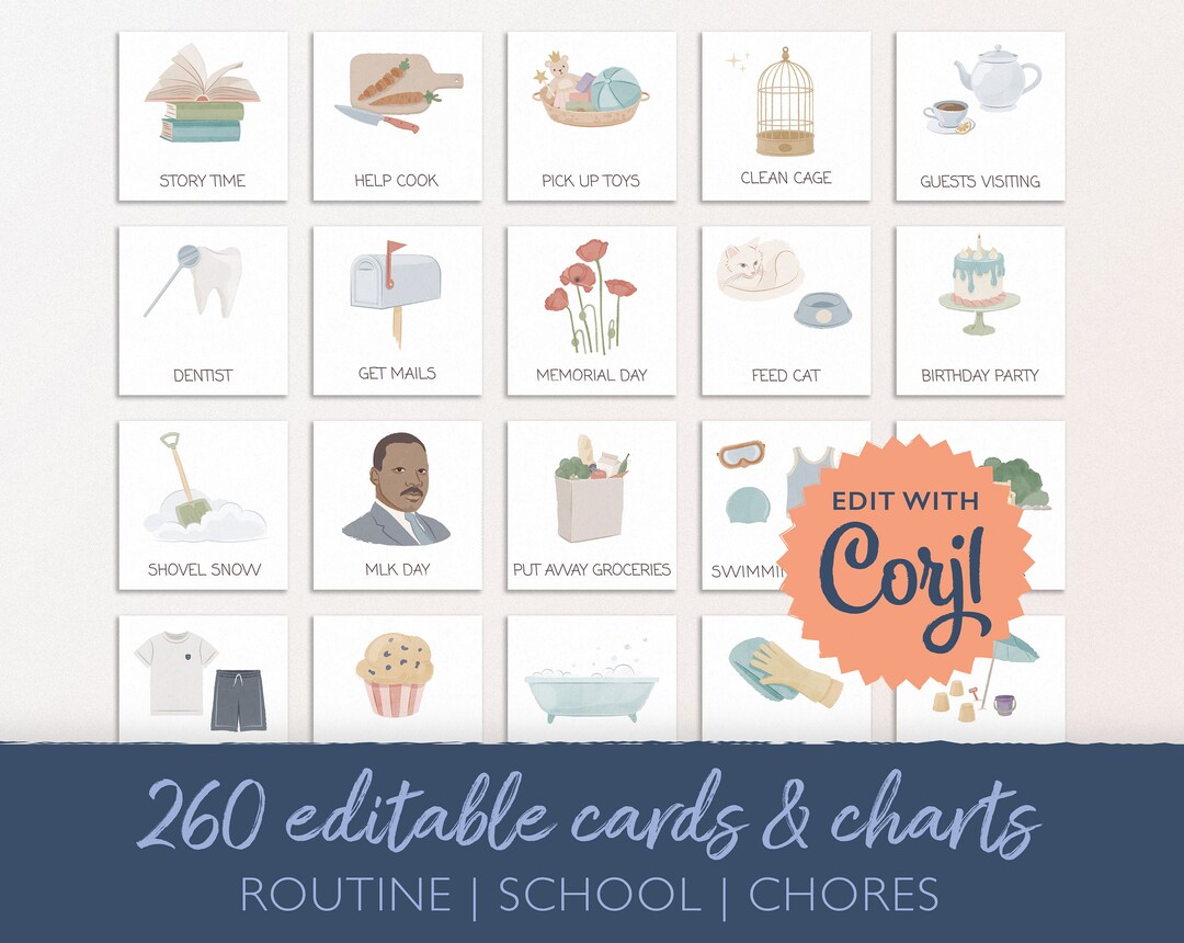 260 Routine Cards & Charts, Kids Daily Routine, School and Chore Cards ...