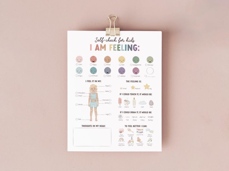 Feelings Check-in Worksheet for Kids: SEL Therapy Printable (digital ...