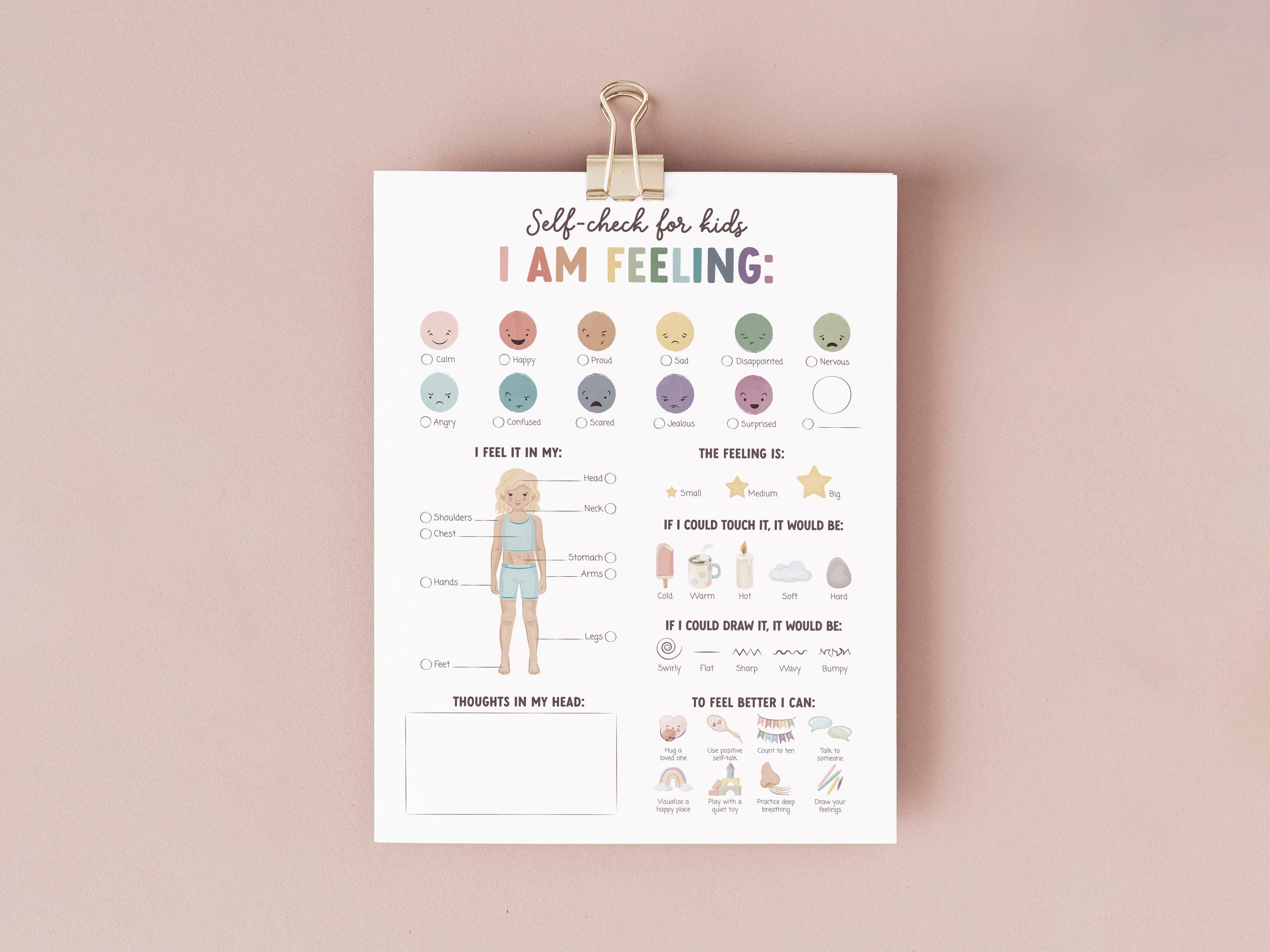 Feelings Check-in Worksheet for Kids: SEL Therapy Printable (digital ...