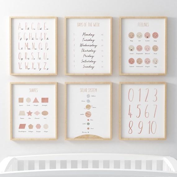 Set of 6 Educational Posters Alphabet Poster Blush Pink Wall | Etsy