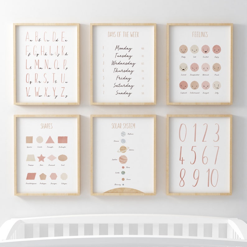 Set of 6 Educational Posters Alphabet Poster Blush Pink Wall - Etsy