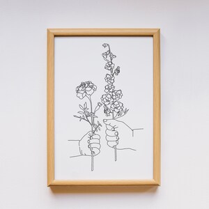Flower Line Art, Baby Hand Printable, Black and White Fine Line, Line ...