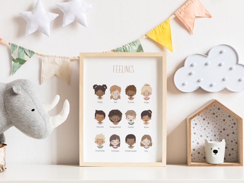 Feelings Chart Poster: Boho Classroom Decor, Emotions Print (digital ...
