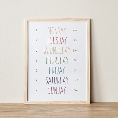 Days of the Week Printable Educational Posters Preschool - Etsy