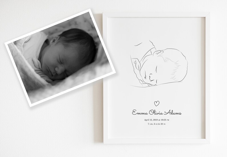Custom Birth Stat Print Newborn Portrait From Photo With Baby - Etsy