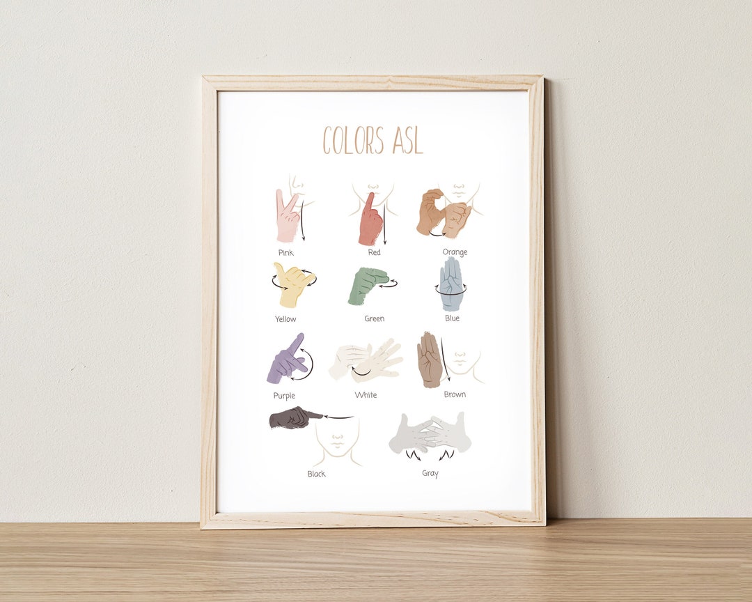 ASL American Sign Language Art Colors Poster Educational - Etsy