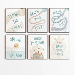 Kids Bathroom Set of 6 Printables, Kids Bathroom Signs, Wash Your Hands ...