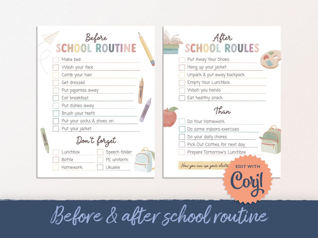 Editable Before & After School Checklist: Daily Routine Chart (digital ...