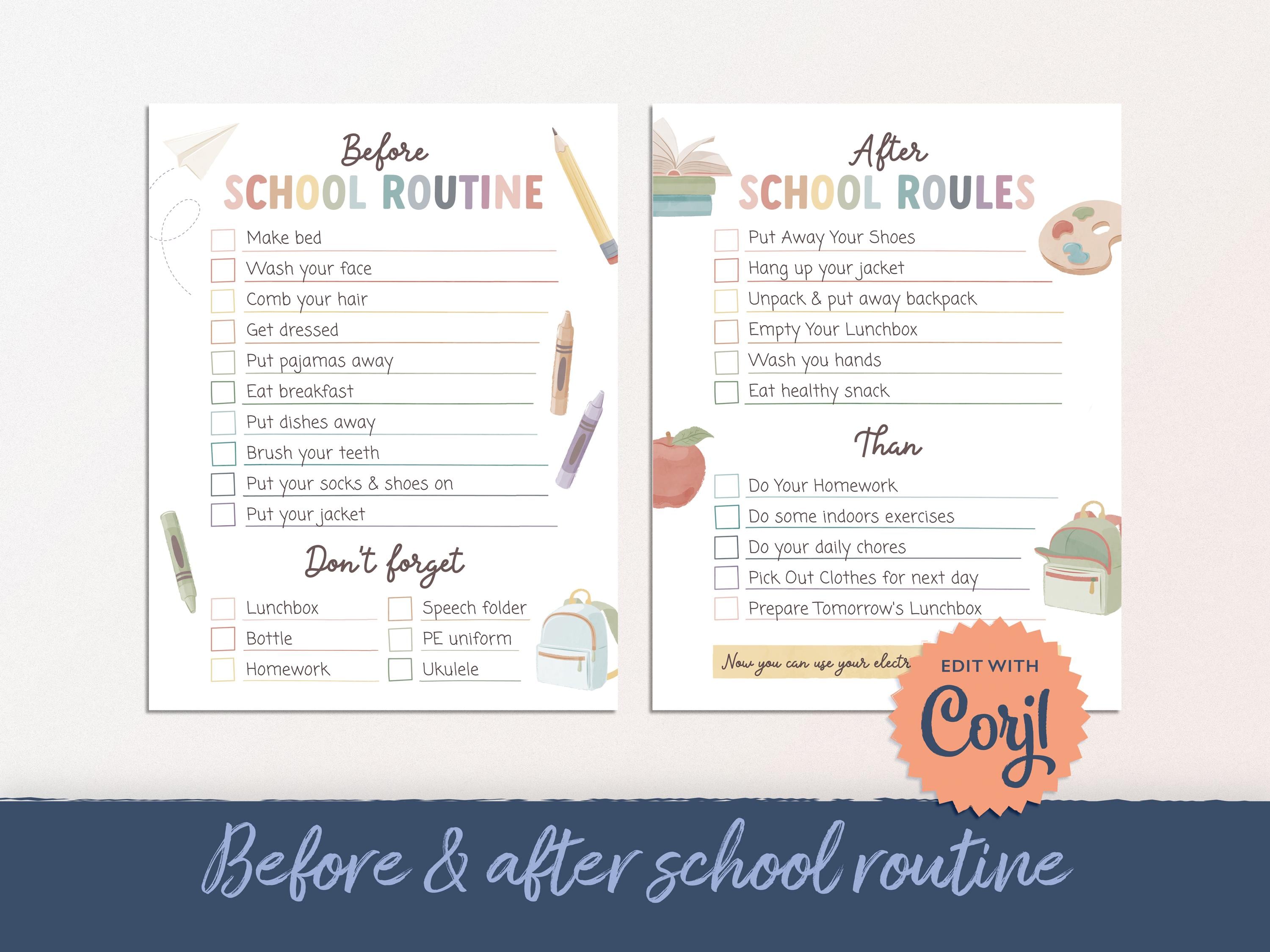 Editable Before & After School Checklist: Daily Routine Chart (digital ...