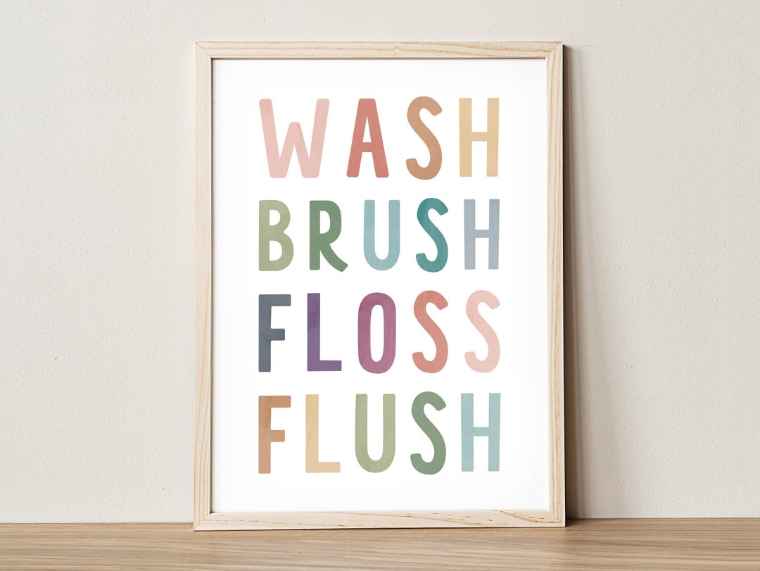 Wash Your Hands, Brush Your Teeth Kids Bathroom Signs, Toddler Bathroom ...