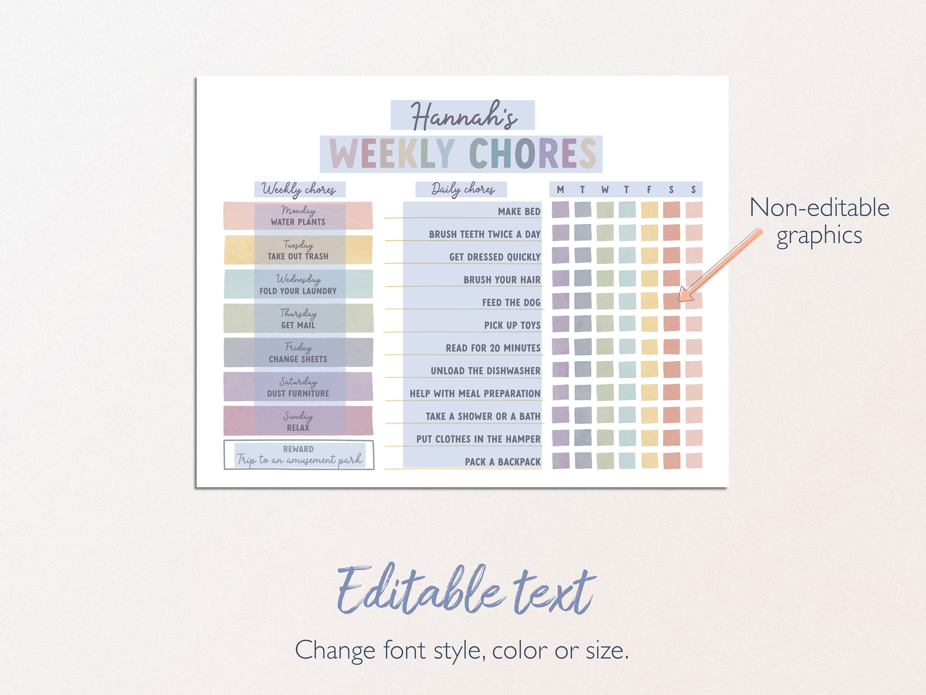 Editable Kids Chore Chart: Weekly Responsibility Tracker (digital) - Etsy