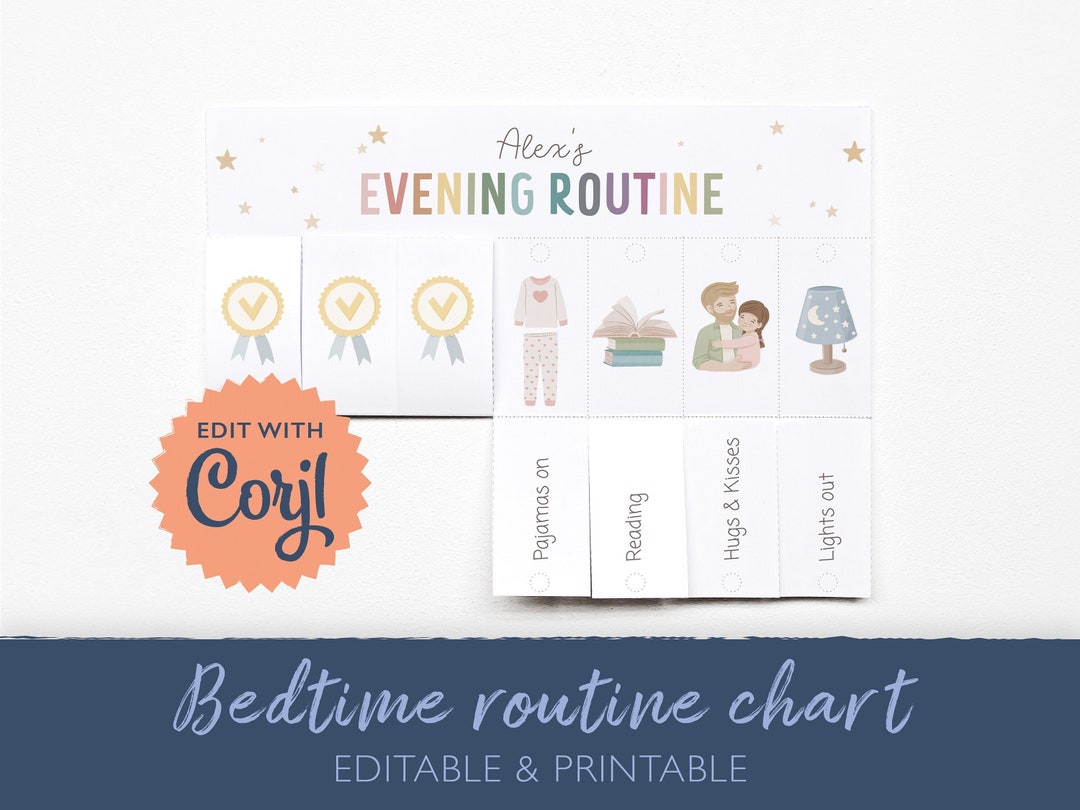 Editable Evening Routine Chart, Planning Toddler Bedtime Routine, Chore ...