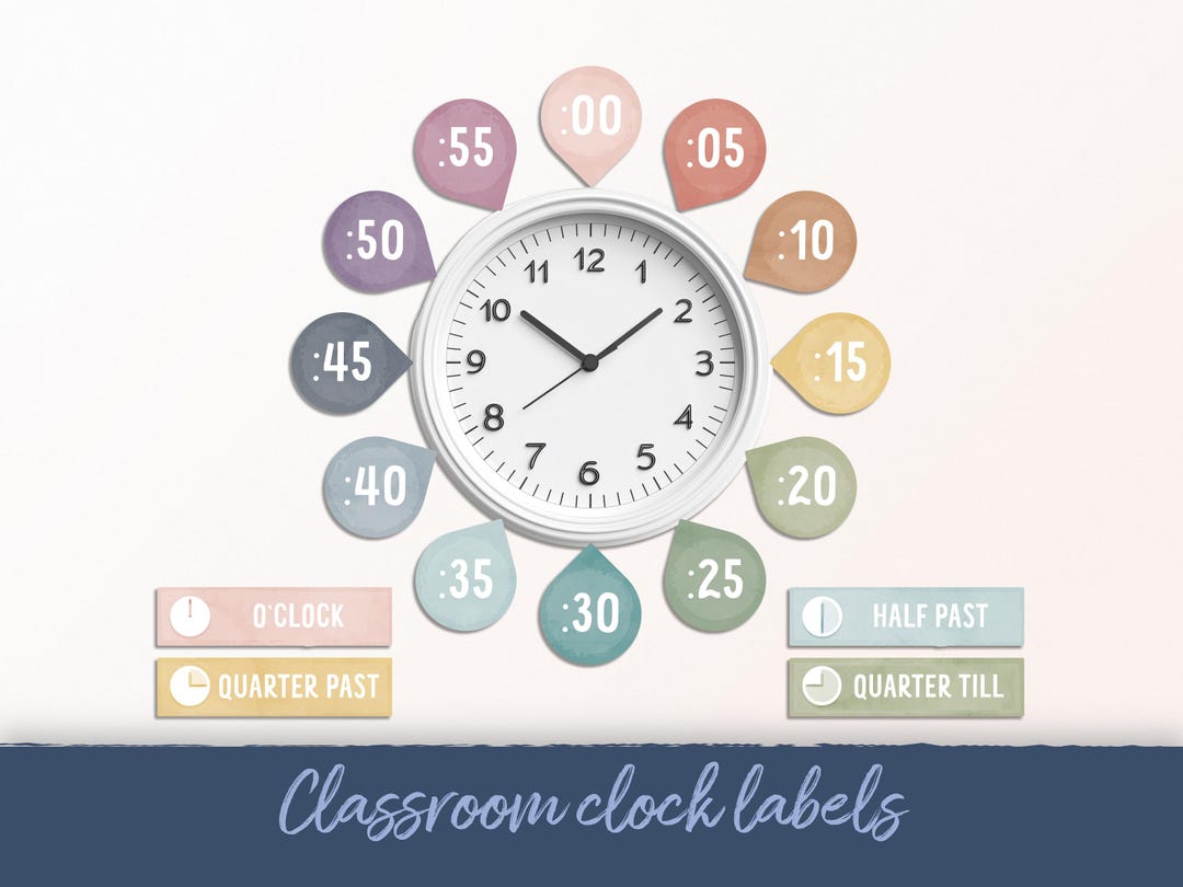 Classroom Clock Labels: Learn to Tell Time, Printable Numbers (digital ...