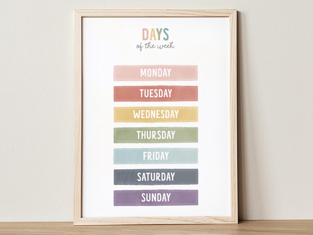Rainbow Days of the Week Printable Poster, Montessori Preschool ...