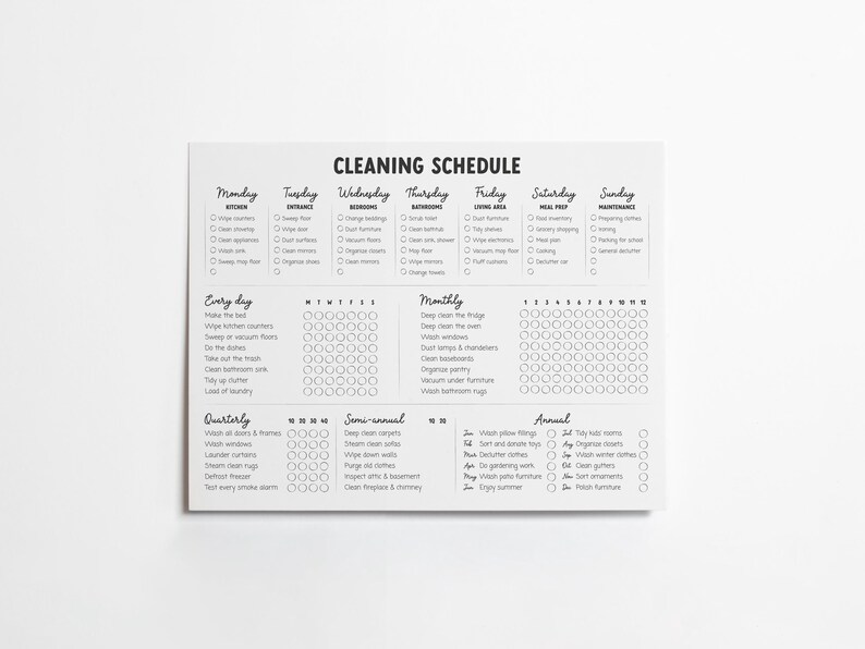 Editable Cleaning Schedule Checklist: Home Chore Chart (digital ...