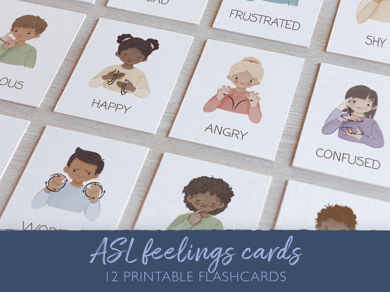 ASL Emotion Flashcards, Sign Language Feelings Flash Cards, Montessori ...
