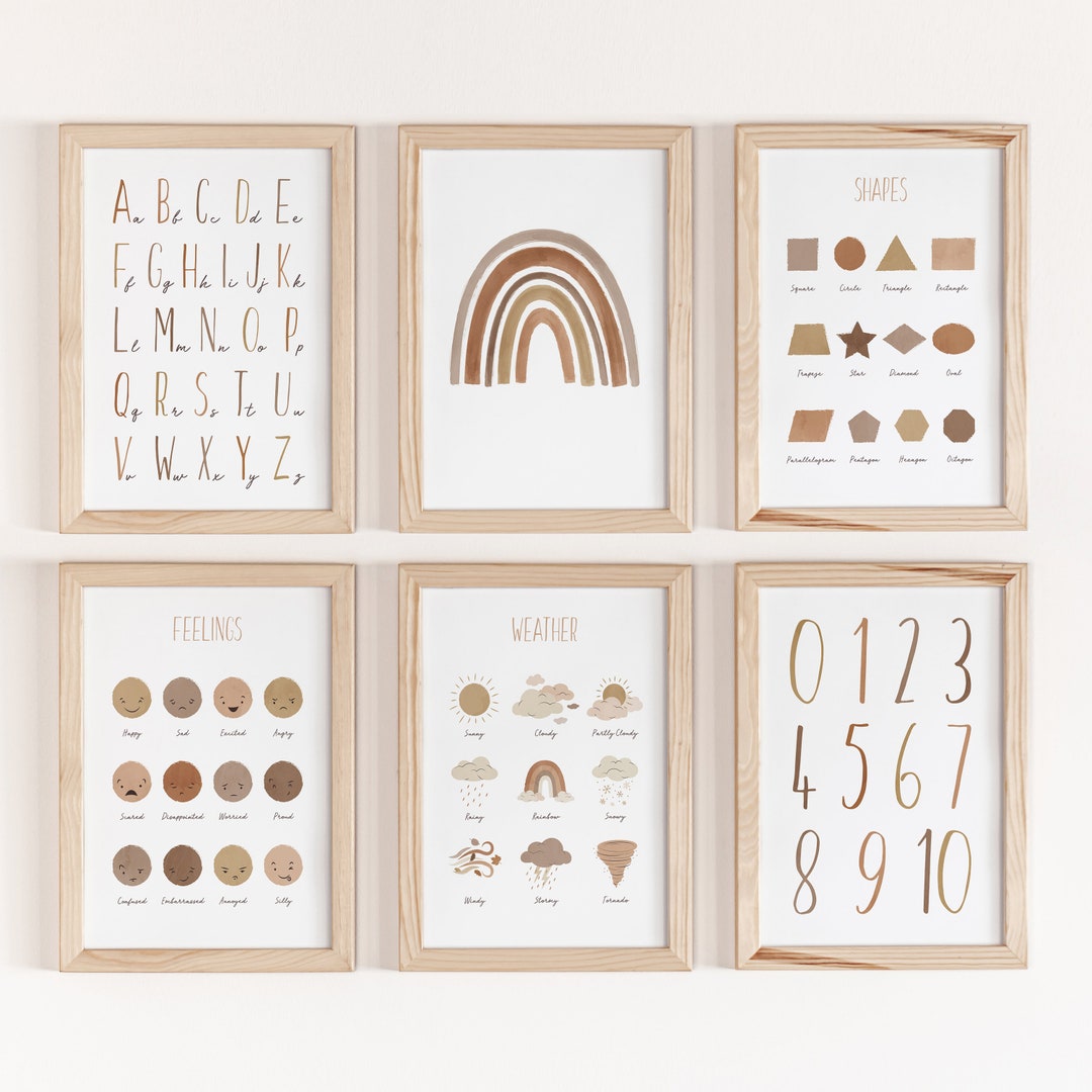 Boho Set of 6 Educational Posters, Playroom Wall Decor, Emotions Poster ...