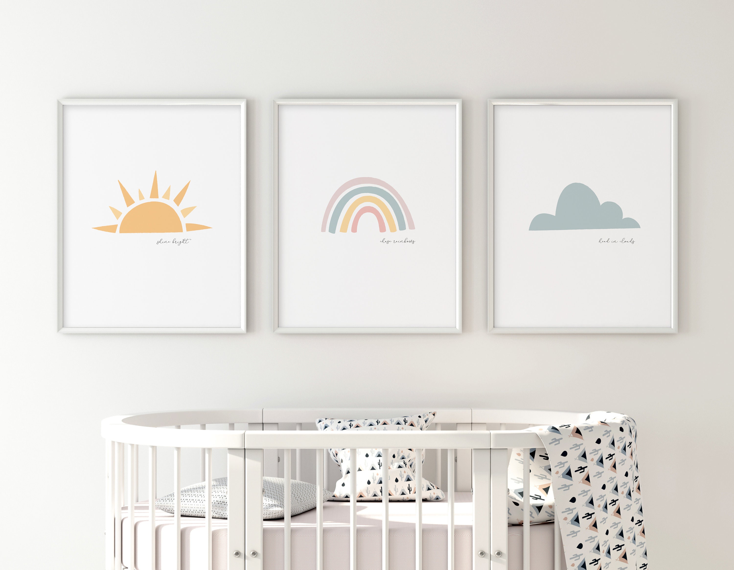 Sun Cloud Rainbow Boho Rainbow Print Bohemian Modern Kids | Etsy