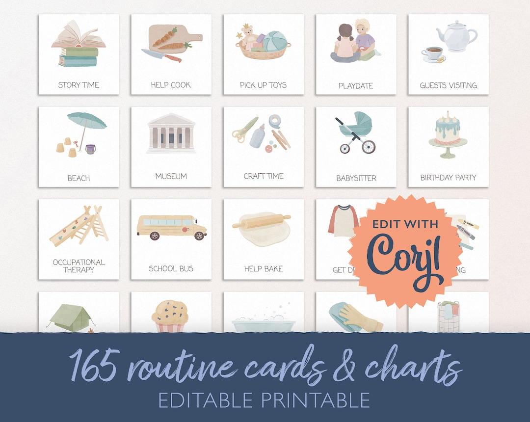Editable Kids Routine Chart, Daily Routine Cards, Daily Rhythm, Chore ...