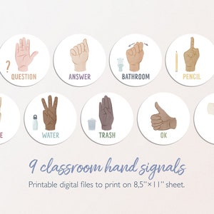 Hand Signal Classroom Posters: Boho Bulletin Board Decor (digital ...