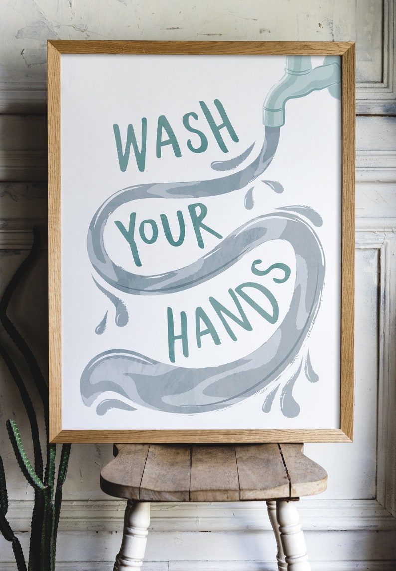 Wash Your Hands Sign: Kids Bathroom Art, Toilet Rules Poster (digital ...