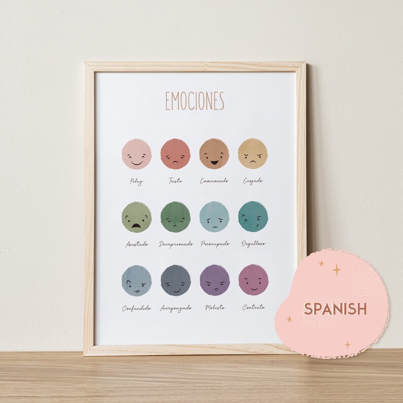 Spanish Emotions Chart Poster: Montessori Classroom Print (digital ...