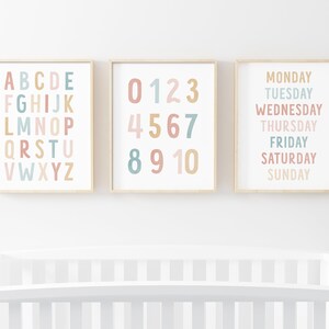 ABC Poster, Alphabet Print, 3 Piece Wall Art, Educational Posters, Days ...