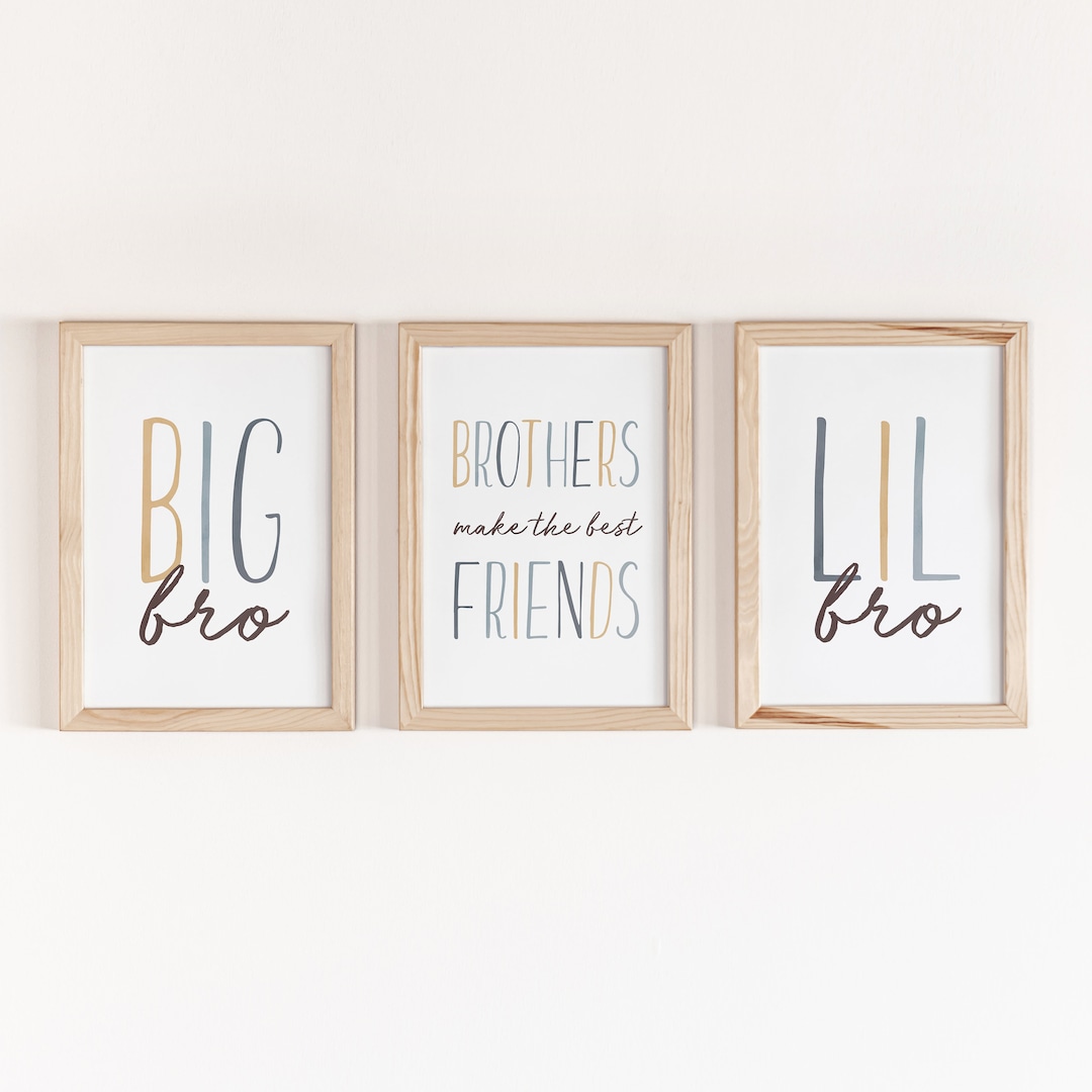 Brothers Wall Art Set: Big Bro, Lil Bro, Playroom Decor (digital ...