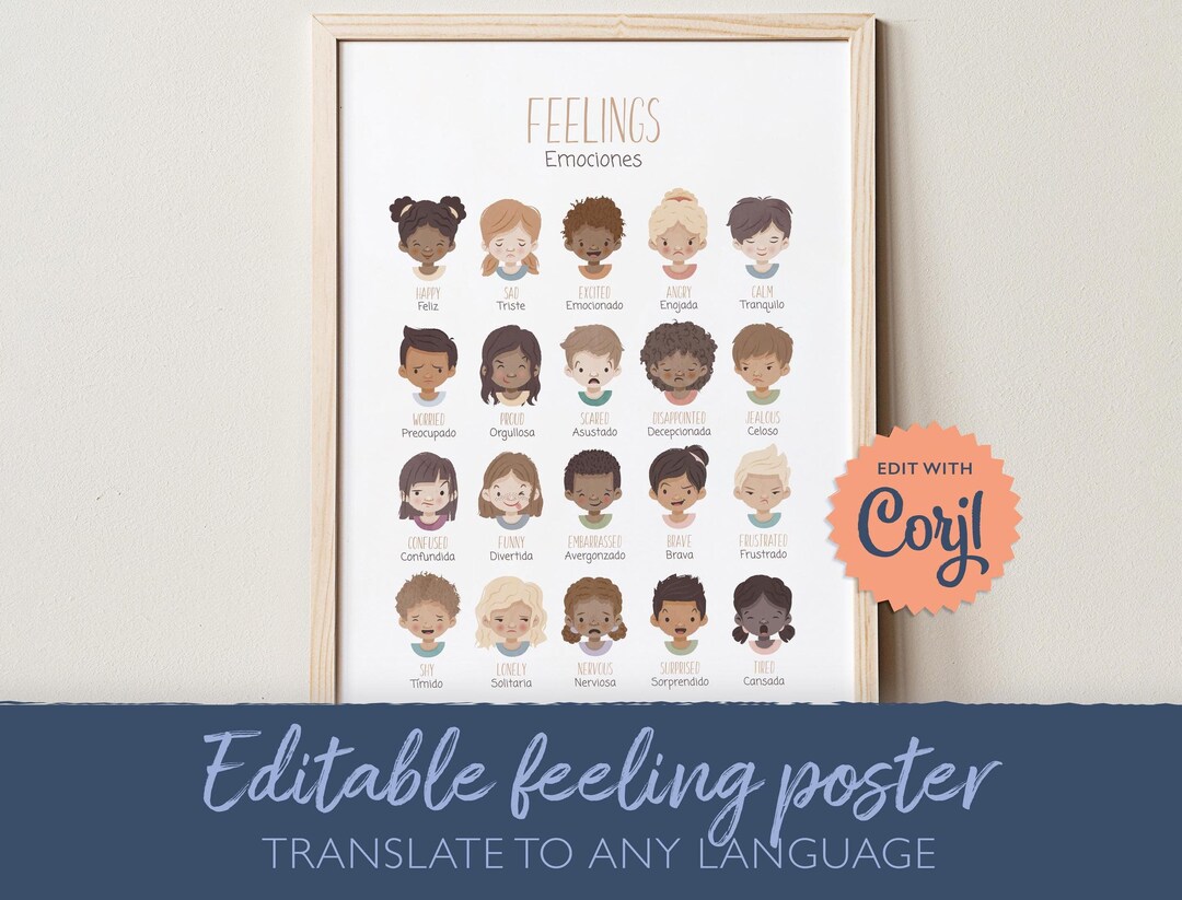 EDITABLE Feelings Chart Poster, Emotions Print for Kids, Calming Corner ...
