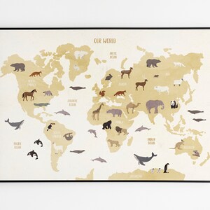 Animal World Map, World Map Animals, World Map Poster, Animals of the ...