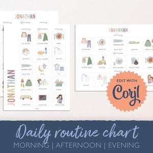 Editable Kids Routine Chart, Morning Routine, Toddler Bedtime Routine ...