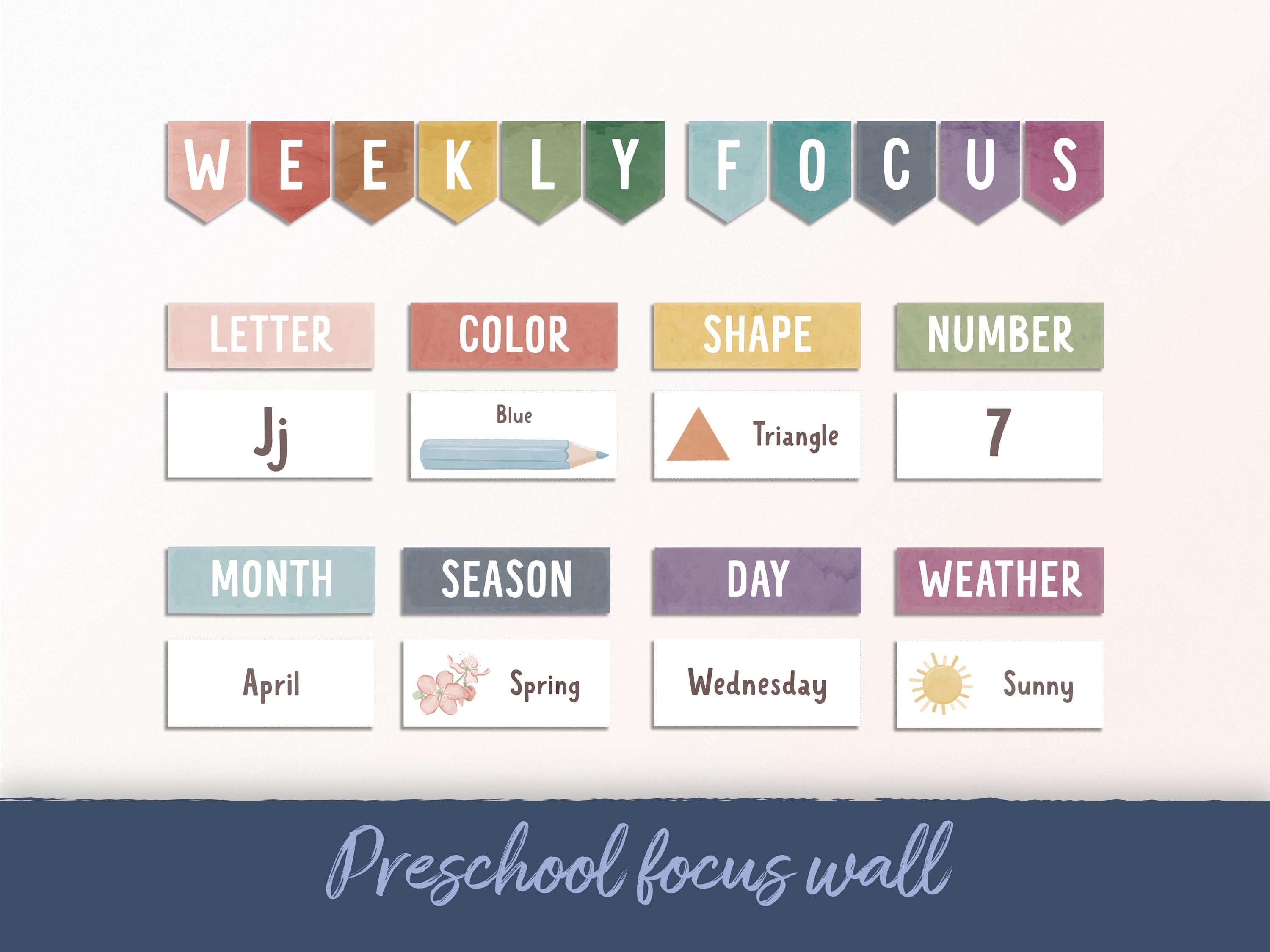 Preschool Focus Wall Bundle: Rainbow Learning Board, Circle Time Kit ...