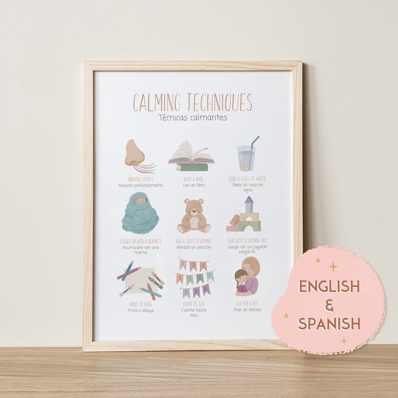 English to Spanish Calming Strategies Calm Down Corner - Etsy