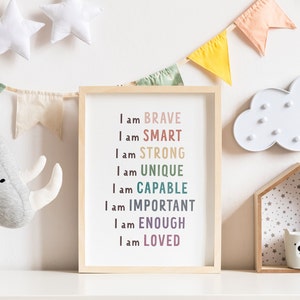 Affirmations for Kids, I Am Enough, Calming Corner Poster, Daily ...