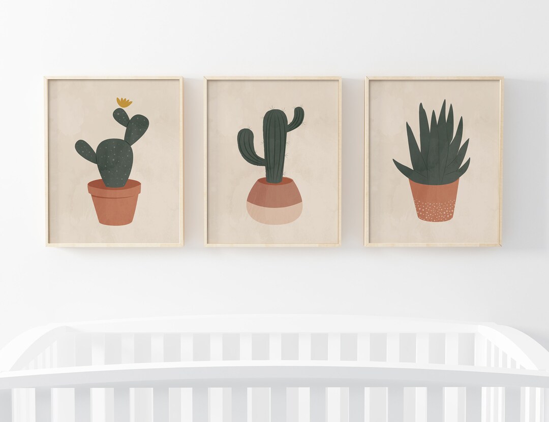 Boho Cactus Print, Nursery Botanical Print Set, Succulent Prints, 3 ...