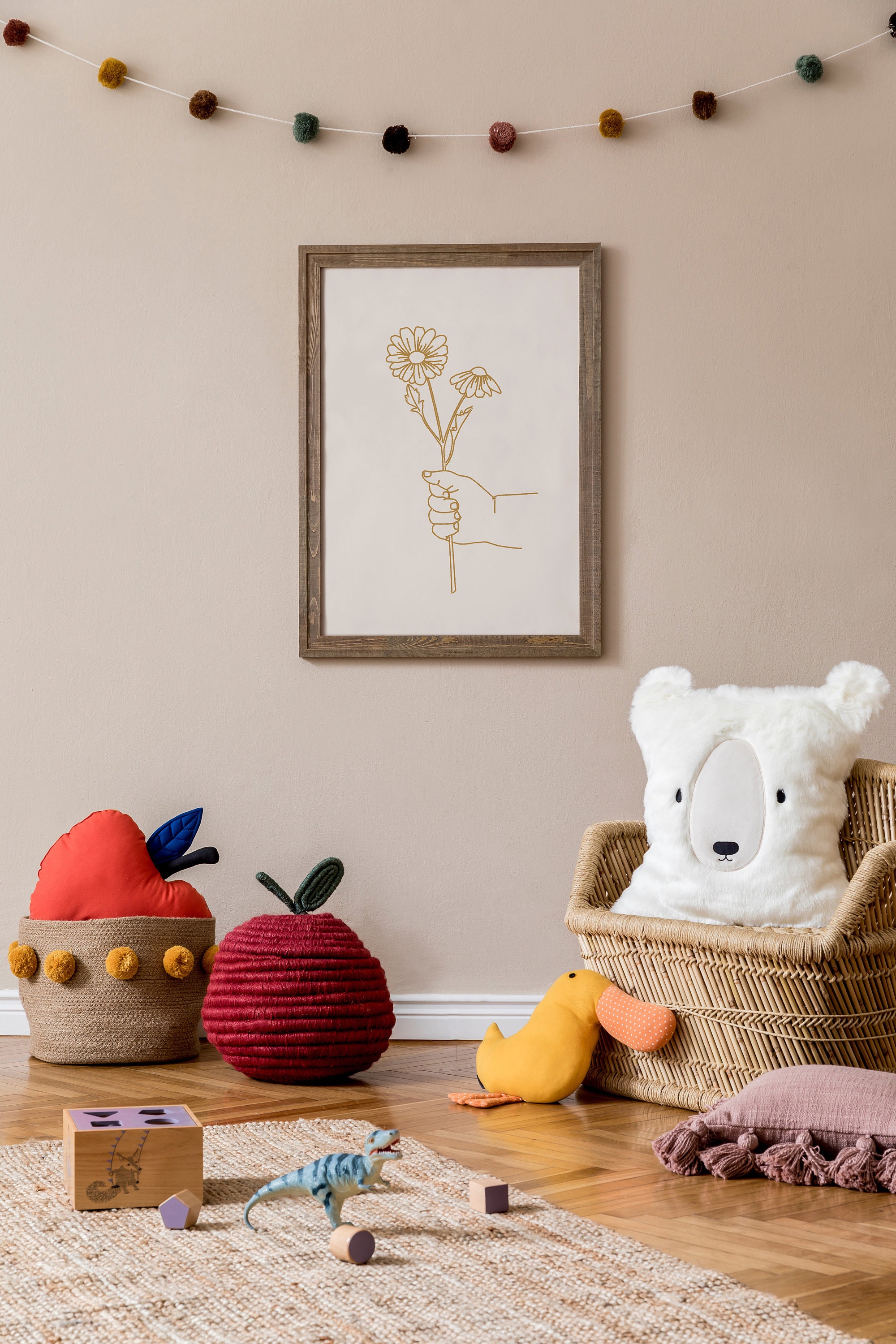 Flower Line Art Baby Hand Printable Printable Wall Art | Etsy