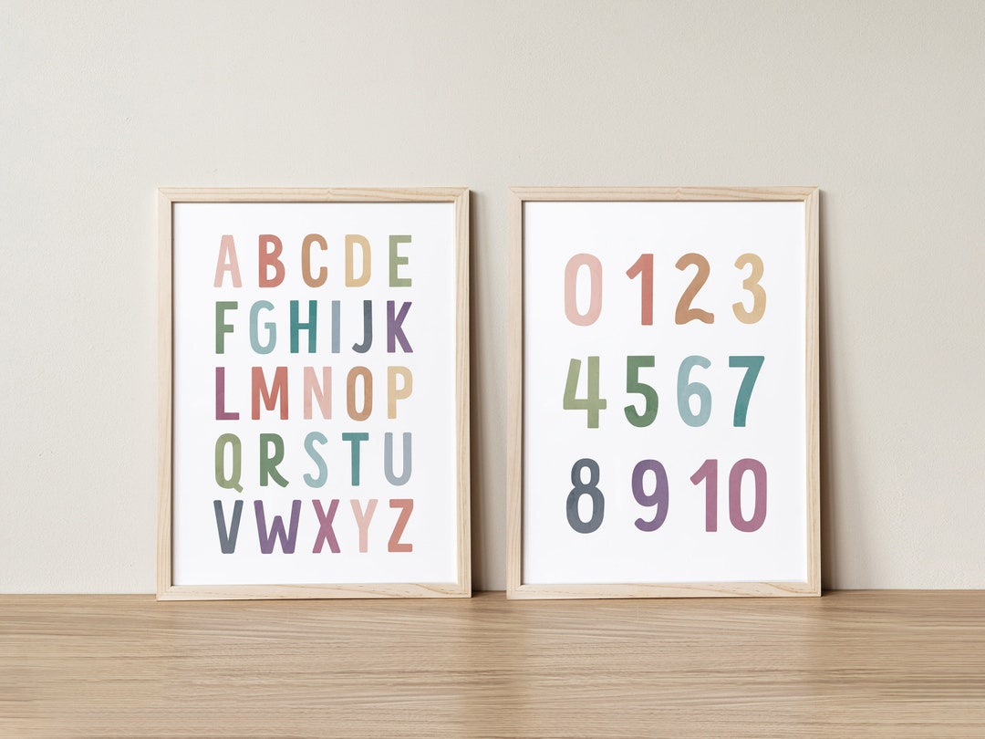 Rainbow Alphabet & Numbers Poster, ABC Print, 2 Piece Wall Art ...