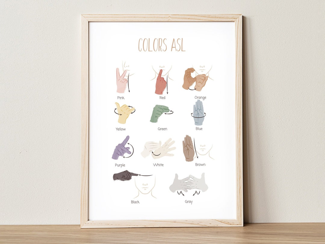 ASL, American Sign Language Art, Colors Poster, Educational Posters ...