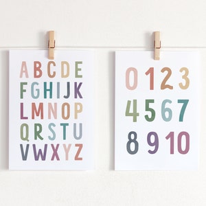 Rainbow Alphabet & Numbers Poster, ABC Print, 2 Piece Wall Art ...