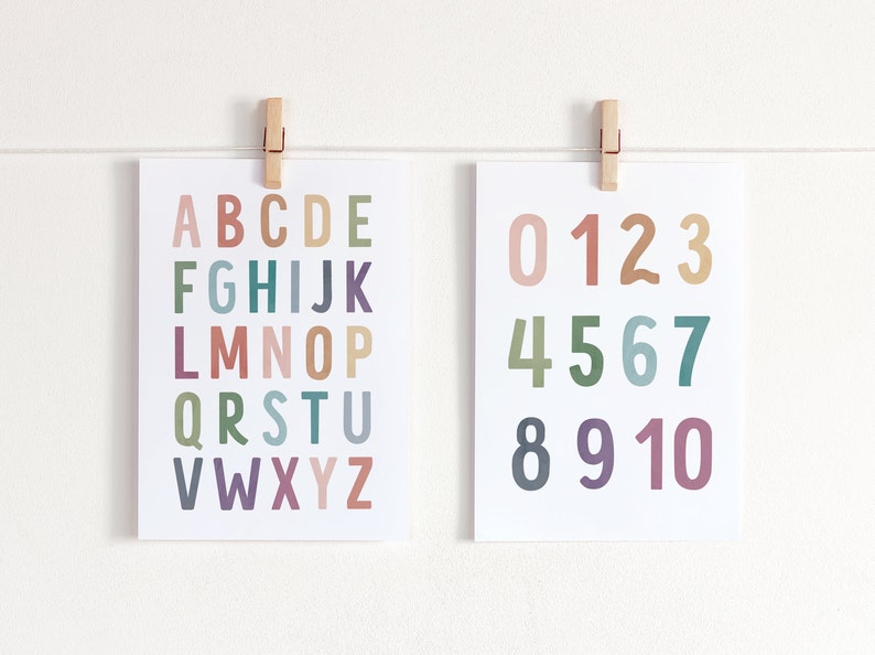 Rainbow Alphabet & Numbers Poster ABC Print 2 Piece Wall - Etsy
