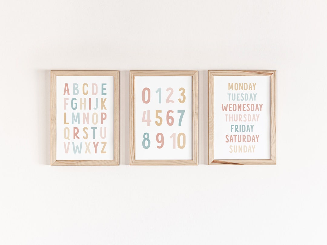 ABC Poster, Alphabet Print, 3 Piece Wall Art, Educational Posters, Days ...