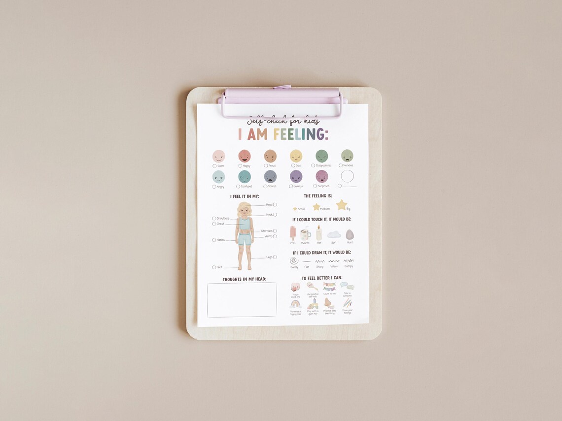 Feelings Check-in Worksheet for Kids: SEL Therapy Printable (digital ...